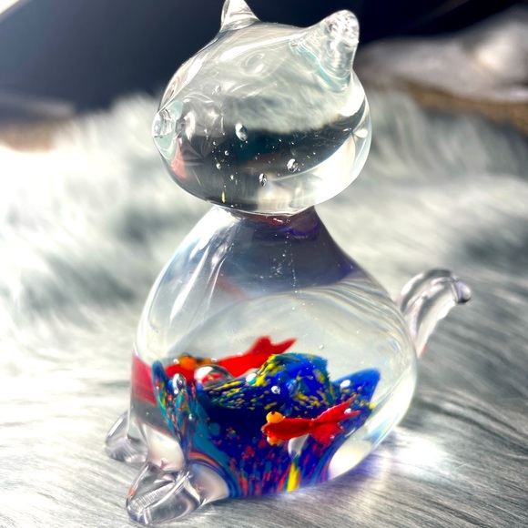 Fenton | Art | Fenton Art Glass Blown Kitty Figurine With Fish Coral ...